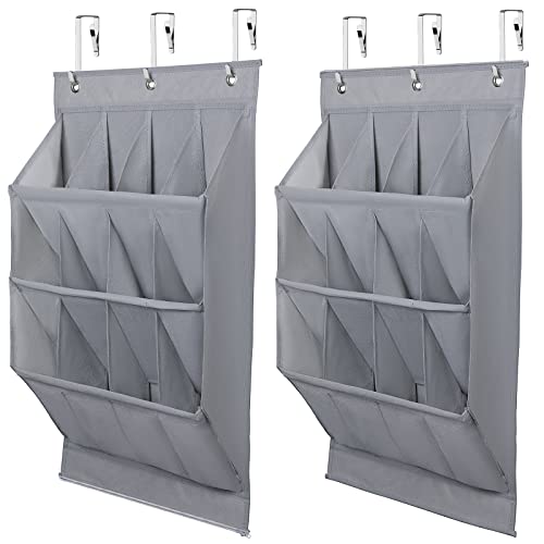Libeder Over the Door Shoe Organizer,24 Pockets Door Shoe Organizer Hanging, Narrow Door Shoe Rack with 6 Hooks, Hanging Shoe Organizer for Dorm Closet Door, Space Saving Shoe Holder Back of Door,Grey