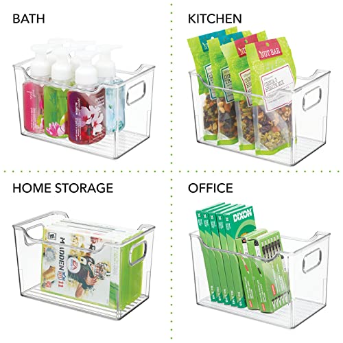 mDesign Deep Plastic Storage Organizer Container Bin, Game and Comic Organization for Cabinet, Cupboard, Playroom, Shelves, or Closet - Holds Video Games, Tablets, DVDs, or Controllers, 4 Pack, Clear