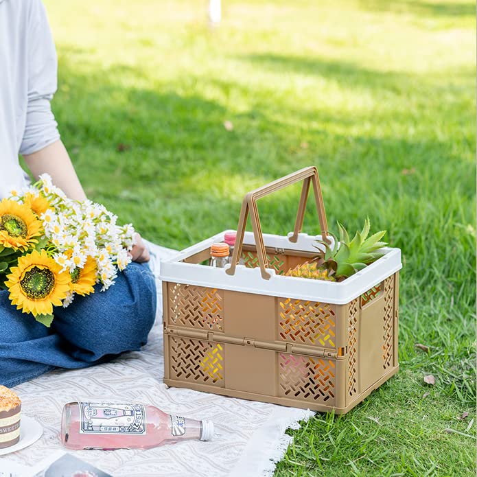 [2-Pack] Plastic Baskets for Shelf Storage Organizing, Durable and Reliable Portable Folding Storage Crate, Ideal for Home Kitchen Classroom and Office Organization, Bathroom Storage