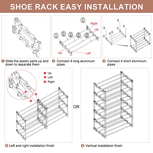Frqianly Shoe Rack,6 Tiers Shoe Storage Organizer,12-14 Pairs Stackable Shoe Tower,Metal Shoe Shelf Stand for Entryway Closet,Easy Assembly,Space Saving (Black)