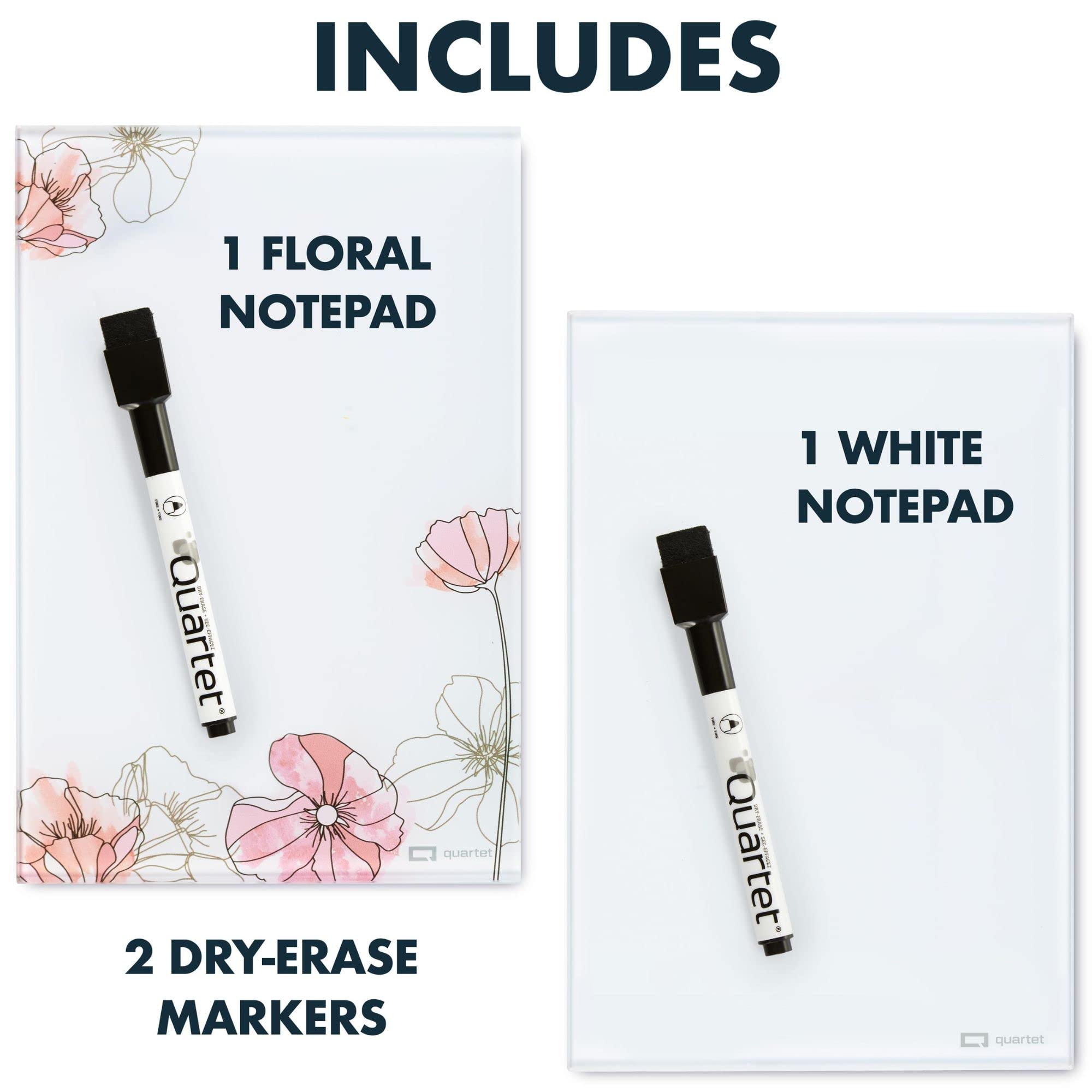 Quartet Glass Desktop Notepad, 9" x 6", Whiteboard, Dry Erase Surface, Dot/White, 2 Pack (GDP96D)