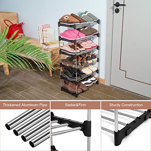 Frqianly Shoe Rack,6 Tiers Shoe Storage Organizer,12-14 Pairs Stackable Shoe Tower,Metal Shoe Shelf Stand for Entryway Closet,Easy Assembly,Space Saving (Black)
