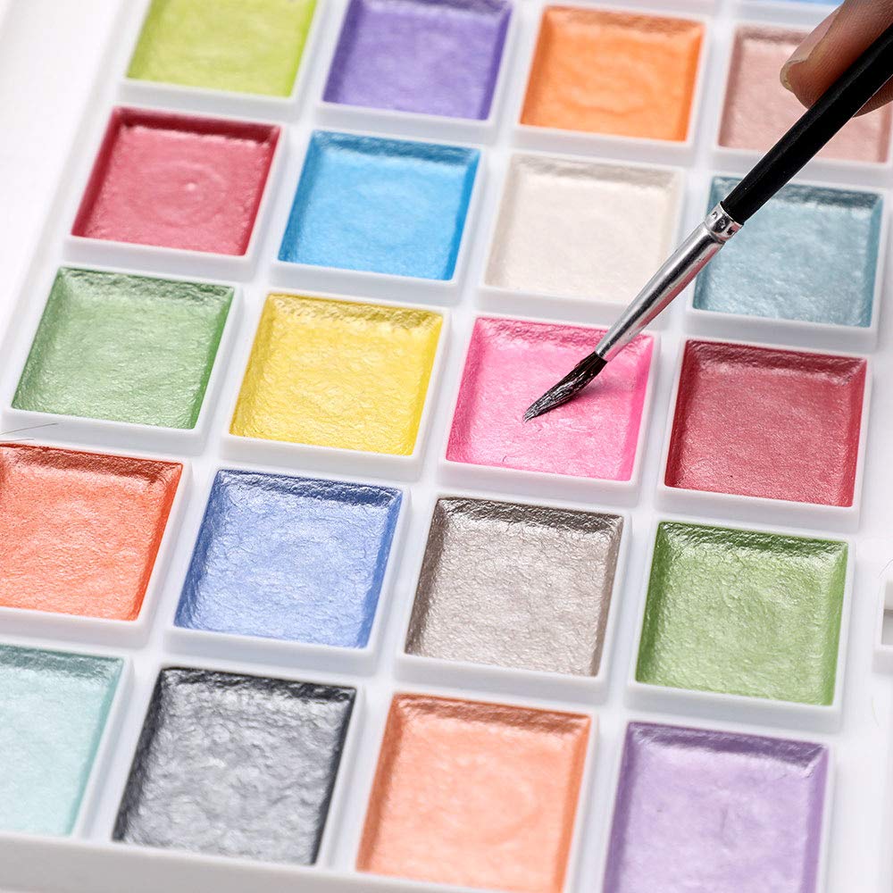 Artecho Watercolor Paint Set, 28 Glitter Metallic Colors, Semi-Moist Pearlescent Water color, Ideal for Beginners and Artists