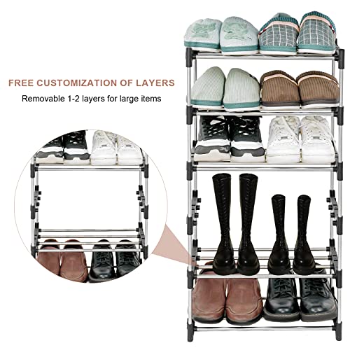 Frqianly Shoe Rack,6 Tiers Shoe Storage Organizer,12-14 Pairs Stackable Shoe Tower,Metal Shoe Shelf Stand for Entryway Closet,Easy Assembly,Space Saving (Black)