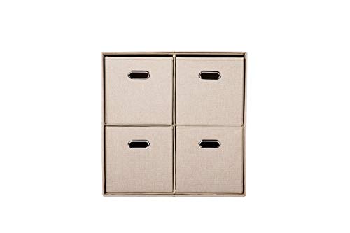 BIRDROCK HOME Cream Linen Cube Organizer Shelf with 4 Storage Bins β Strong Durable Foldable Shelf β Kid Toy Clothes Towels Cubby β Collapsible Bedroom Fabric Shelves and Cubes