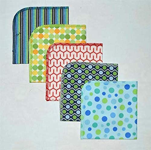 Abstract Circles and Stripes 1 Ply 12x12 Inches Set of 5 Printed Flannel Paperless Towels