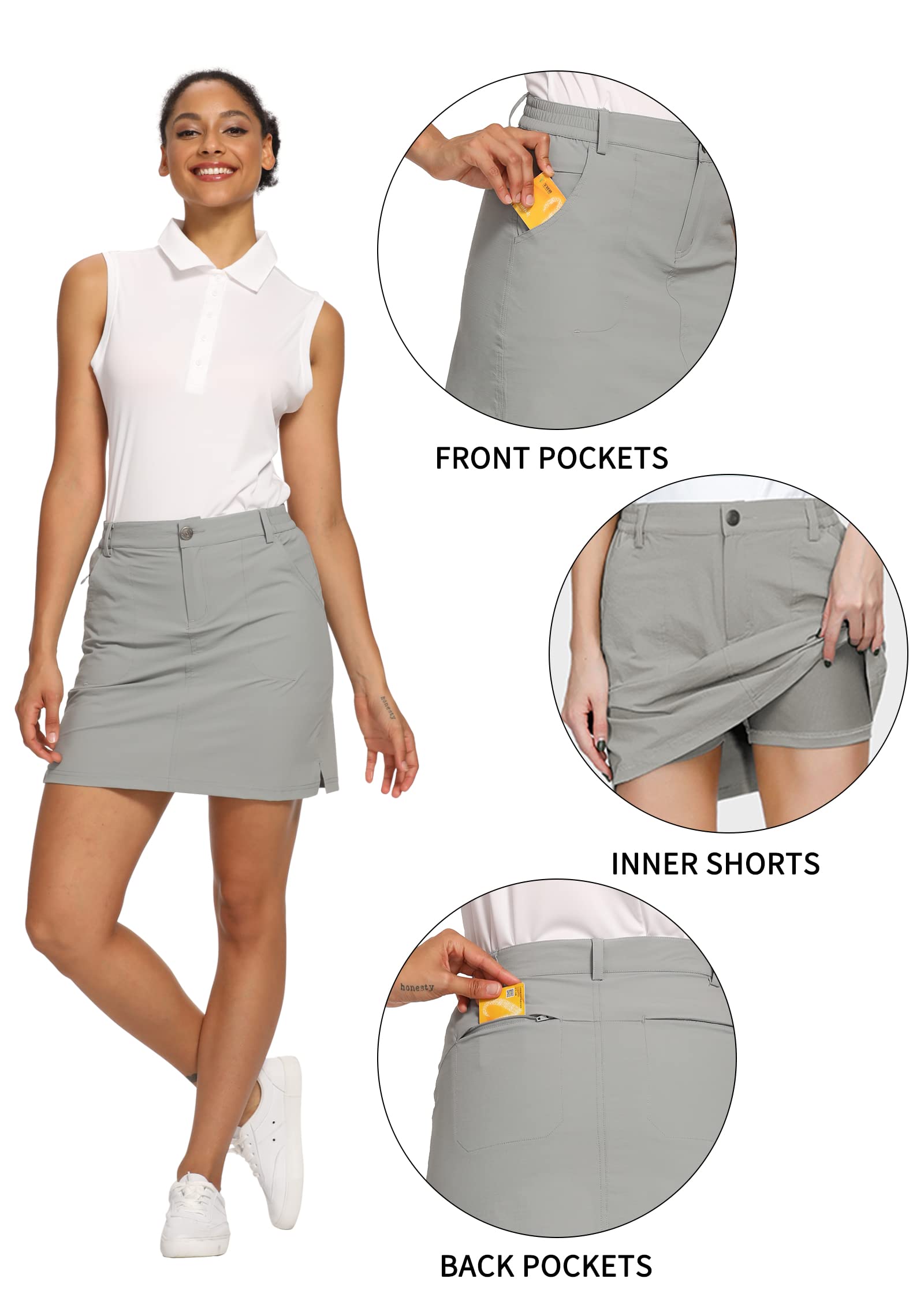 CQC Women's Outdoor UPF 50+ Golf Skort Casual Active Skirts Build-in Shorts with Pockets Gray M