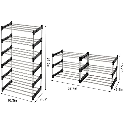 Frqianly Shoe Rack,6 Tiers Shoe Storage Organizer,12-14 Pairs Stackable Shoe Tower,Metal Shoe Shelf Stand for Entryway Closet,Easy Assembly,Space Saving (Black)
