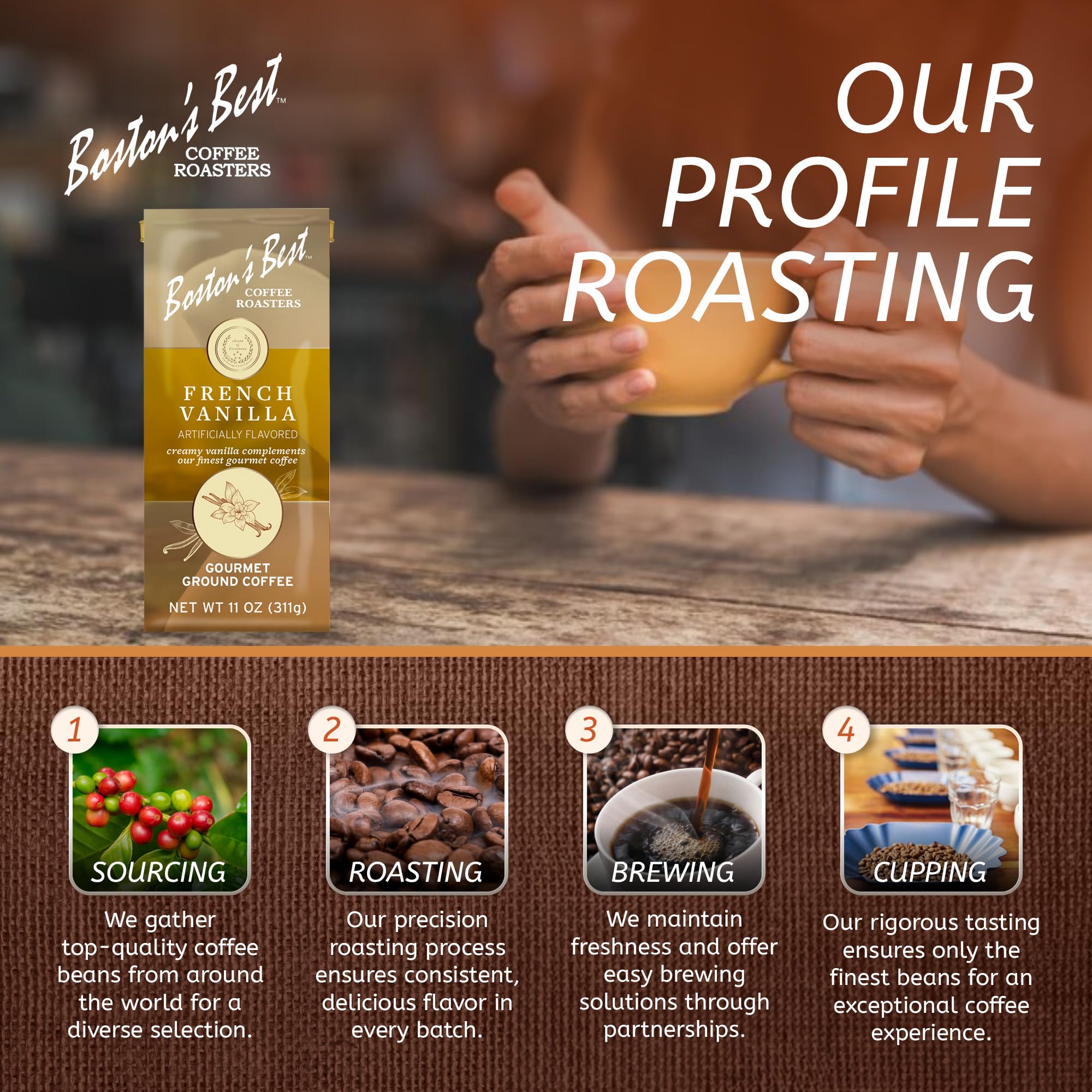 Boston’s Best Coffee - French Vanilla Coffee, Delicious Gourmet Coffee, Premium Ground Coffee, 11 oz. / 311 g Coffee Bag