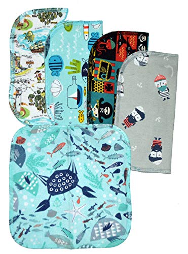 2 Ply Printed Flannel 8x8 Inches Set of 5 Little Wipes Pirates and Pals