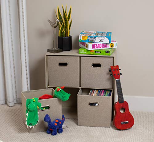 BIRDROCK HOME Cream Linen Cube Organizer Shelf with 4 Storage Bins β Strong Durable Foldable Shelf β Kid Toy Clothes Towels Cubby β Collapsible Bedroom Fabric Shelves and Cubes