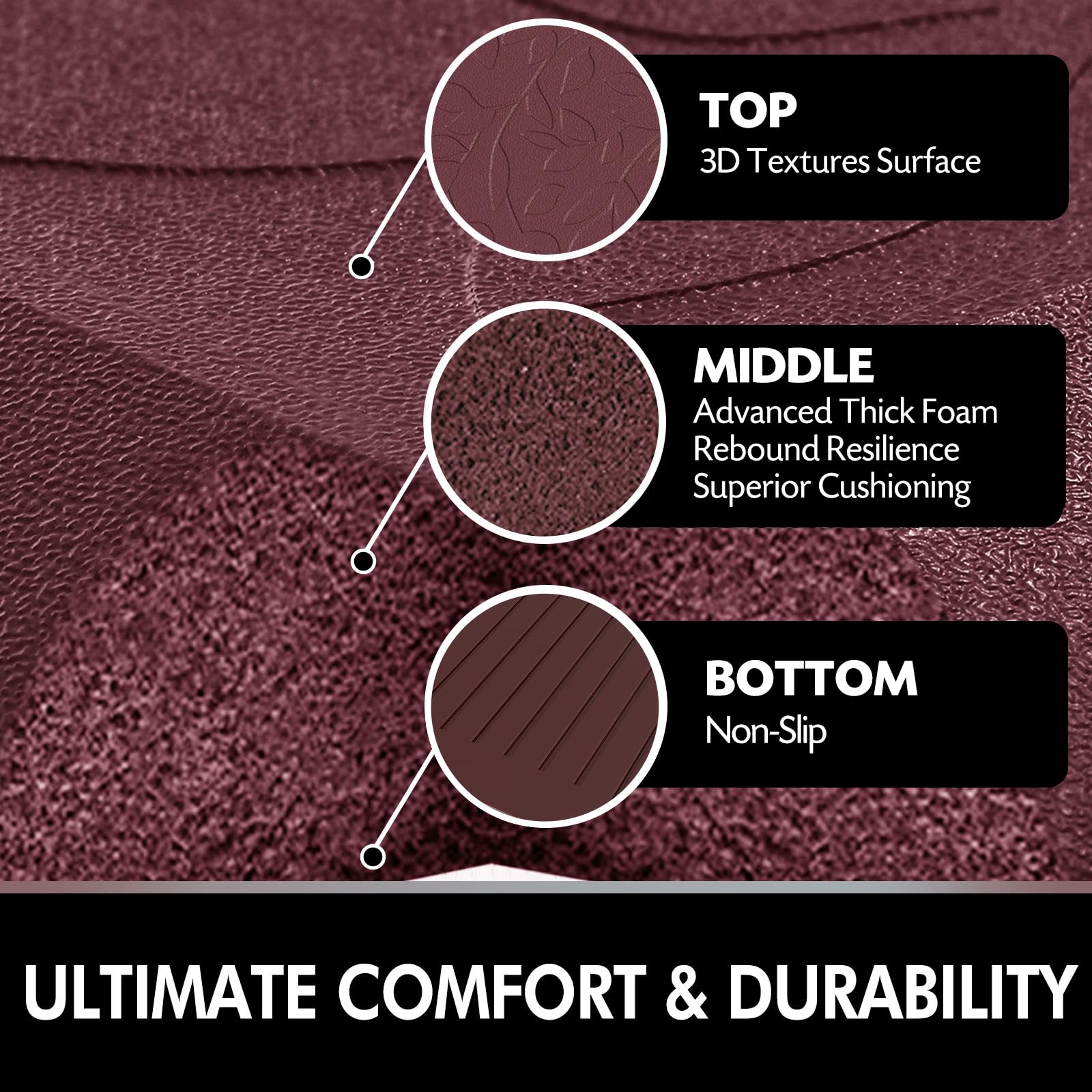 Anti Fatigue Kitchen Mat for Floor by DAILYLIFE, 3/4" Thick Kitchen Cushioned Mat, Standing Comfort Mat for Home, Office, Garage, Non-Slip Bottom, Waterproof & Easy-to-Clean (24" x 36", Burgundy)