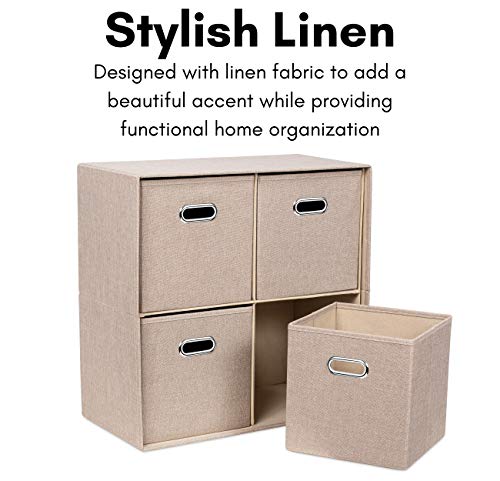 BIRDROCK HOME Cream Linen Cube Organizer Shelf with 4 Storage Bins β Strong Durable Foldable Shelf β Kid Toy Clothes Towels Cubby β Collapsible Bedroom Fabric Shelves and Cubes