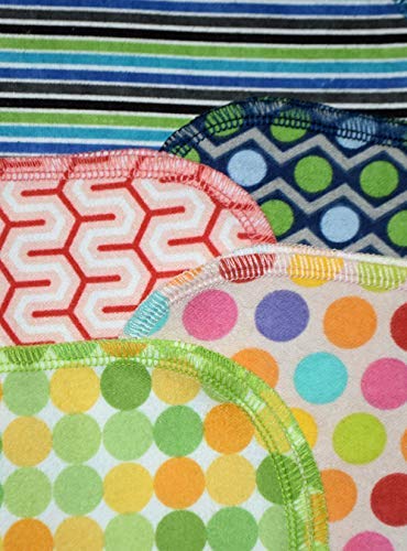 Abstract Circles and Stripes 1 Ply 12x12 Inches Set of 5 Printed Flannel Paperless Towels