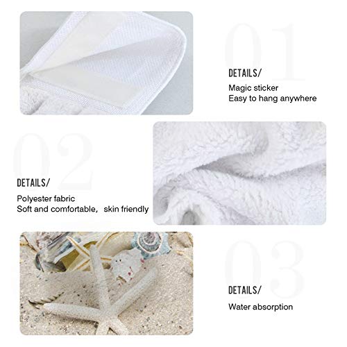 KOCOART Starfish and Seashell Bathroom Hand Towels Beach Sand Wood Hanging Kitchen Dish Towel with Loop 2PCS, Soft Super Absorbent Washcloth Fingertip Towel for Home Decor 12x17 in