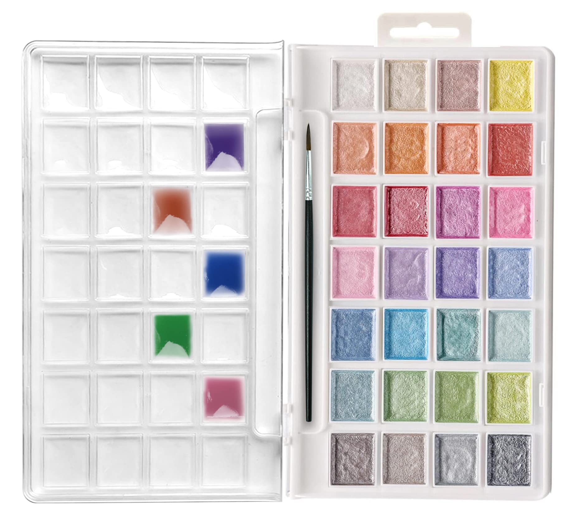 Artecho Watercolor Paint Set, 28 Glitter Metallic Colors, Semi-Moist Pearlescent Water color, Ideal for Beginners and Artists