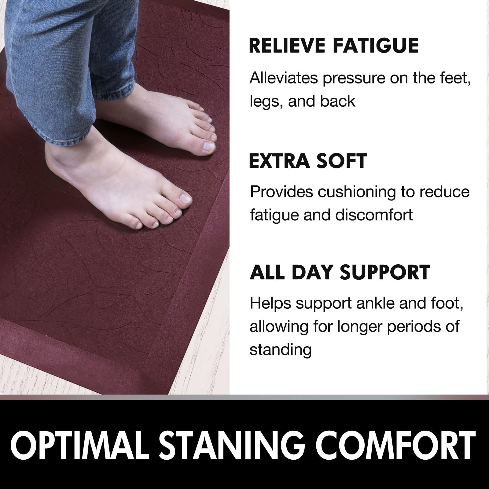 Anti Fatigue Kitchen Mat for Floor by DAILYLIFE, 3/4" Thick Kitchen Cushioned Mat, Standing Comfort Mat for Home, Office, Garage, Non-Slip Bottom, Waterproof & Easy-to-Clean (24" x 36", Burgundy)