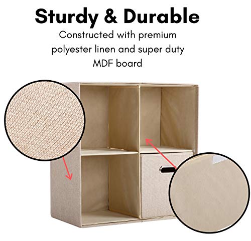 BIRDROCK HOME Cream Linen Cube Organizer Shelf with 4 Storage Bins β Strong Durable Foldable Shelf β Kid Toy Clothes Towels Cubby β Collapsible Bedroom Fabric Shelves and Cubes