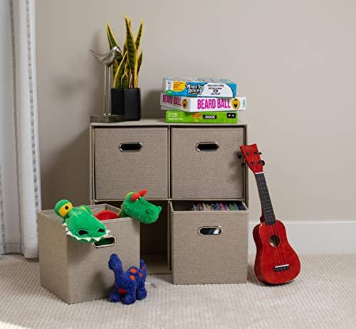 BIRDROCK HOME Cream Linen Cube Organizer Shelf with 4 Storage Bins β Strong Durable Foldable Shelf β Kid Toy Clothes Towels Cubby β Collapsible Bedroom Fabric Shelves and Cubes