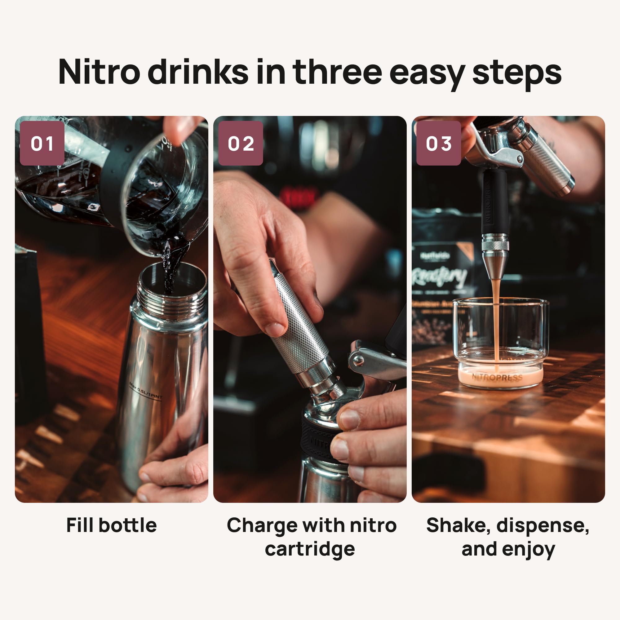 Hatfields London, NitroPress Nitro Cold Brew Maker and Dispenser | Nitro Cold Brew Coffee Maker Gift Set with 40 Nitro Chargers, for At-Home Nitro Coffee