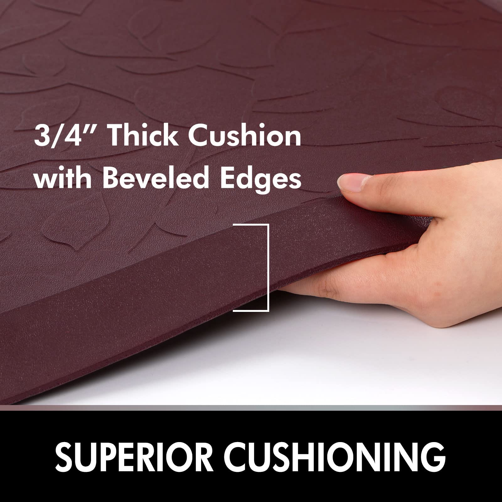 Anti Fatigue Kitchen Mat for Floor by DAILYLIFE, 3/4" Thick Kitchen Cushioned Mat, Standing Comfort Mat for Home, Office, Garage, Non-Slip Bottom, Waterproof & Easy-to-Clean (24" x 36", Burgundy)