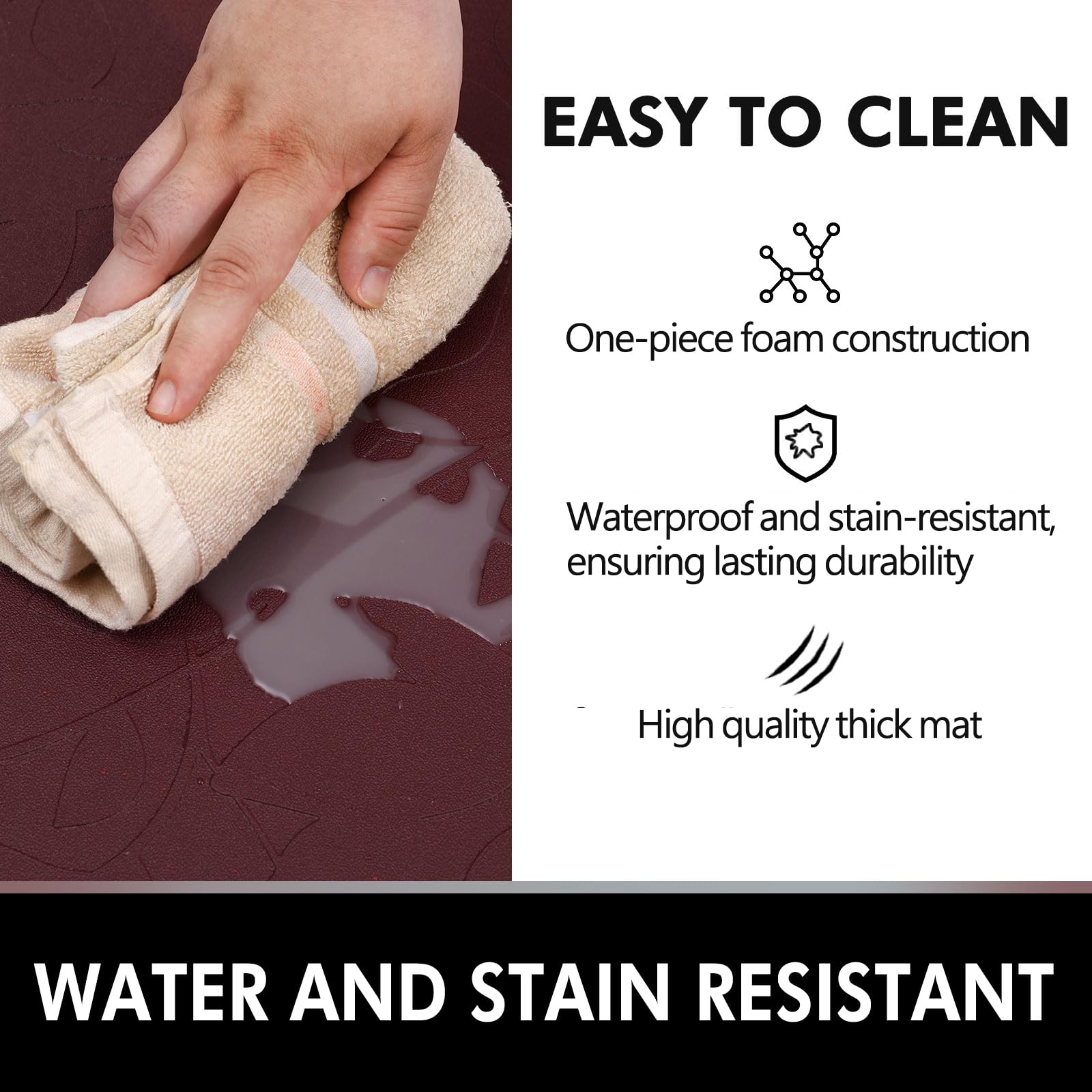 Anti Fatigue Kitchen Mat for Floor by DAILYLIFE, 3/4" Thick Kitchen Cushioned Mat, Standing Comfort Mat for Home, Office, Garage, Non-Slip Bottom, Waterproof & Easy-to-Clean (24" x 36", Burgundy)