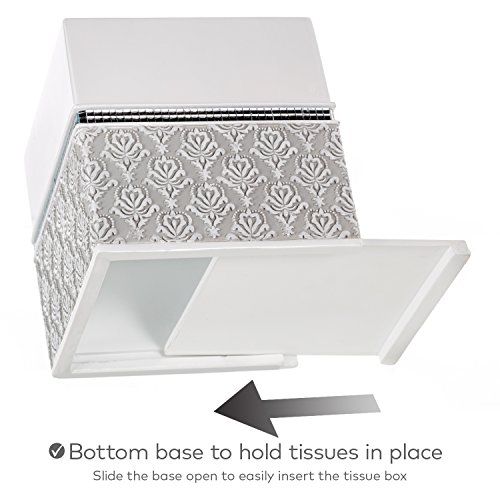 Creative Scents White And Gray Bathroom Accessories Set - Decorative 6-piece Bathroom Set Includes: Trash Can, Tissue Cover, Soap Dispenser, Soap Dish, Toothbrush Holder & Tumbler, Mirror Damask Style