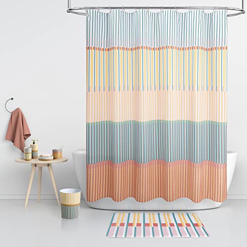 Allure Home Creation Market Stripe 4-Piece Ceramic with Bamboo Bath Accessory Set