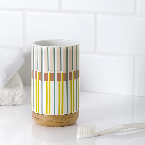 Allure Home Creation Market Stripe 4-Piece Ceramic with Bamboo Bath Accessory Set