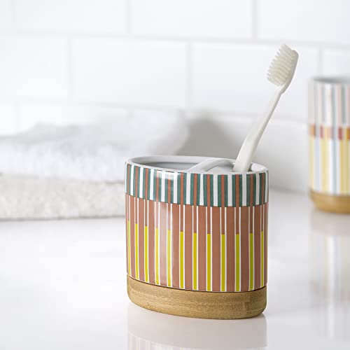 Allure Home Creation Market Stripe 4-Piece Ceramic with Bamboo Bath Accessory Set