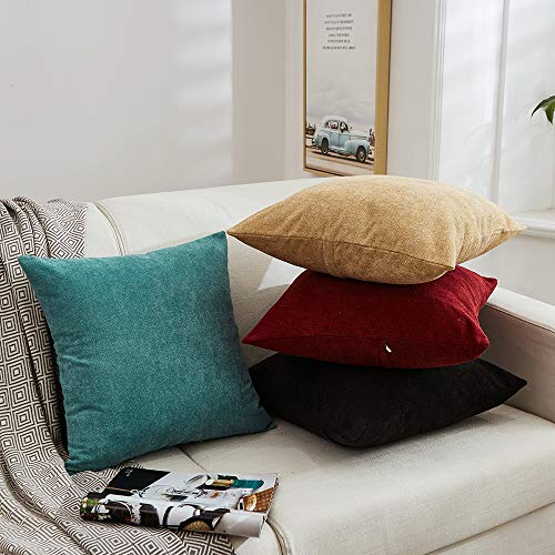 MERNETTE Pack of 2, Thick Chenille Decorative Square Throw Pillow Cover Cushion Covers Pillowcase, Home Decor Decorations for Sofa Couch Bed Chair 18x18 Inch/45x45 cm (Black)