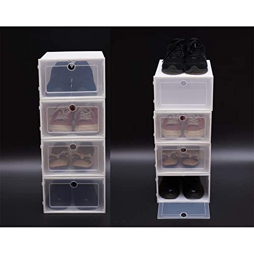 20 PCS Shoe Storage Boxes,Clear Plastic Clamshell Shoebox Stackable Shoe Organizer Foldable Display Box Container Closet Shelf Shoe Organizer,Need to Assemble (Angel White Large Round Holes)
