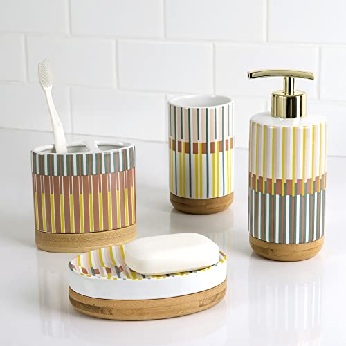 Allure Home Creation Market Stripe 4-Piece Ceramic with Bamboo Bath Accessory Set