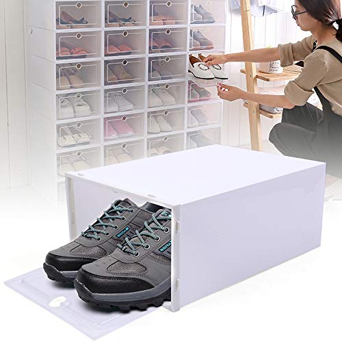 20 PCS Shoe Storage Boxes,Clear Plastic Clamshell Shoebox Stackable Shoe Organizer Foldable Display Box Container Closet Shelf Shoe Organizer,Need to Assemble (Angel White Large Round Holes)