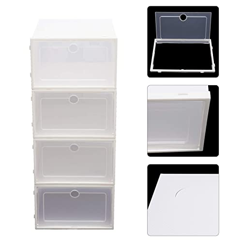 20 PCS Shoe Storage Boxes,Clear Plastic Clamshell Shoebox Stackable Shoe Organizer Foldable Display Box Container Closet Shelf Shoe Organizer,Need to Assemble (Angel White Large Round Holes)