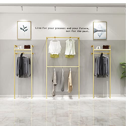MDEPYCO Modern Simple Square Tube Hanging Rods Clothing Rack,Retail Display Wall Mounted Storage Clothes Hanging Shelf,1 Tier Metal Garment Rack (59" L, Gold A)
