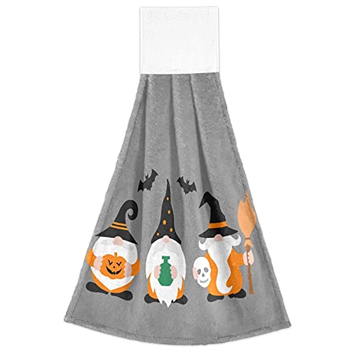 Halloween Gnomes Bats Hanging Kitchen Towels Pumpkin Skull Broom Hand Towel 2PCS Dish Cloth Tie Towel Absorbent Oven Stove Washcloth with Loop for Bathroom Home Decorative