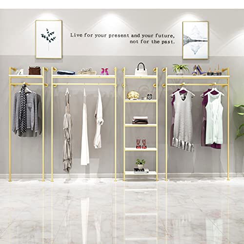 MDEPYCO Modern Simple Square Tube Hanging Rods Clothing Rack,Retail Display Wall Mounted Storage Clothes Hanging Shelf,1 Tier Metal Garment Rack (59" L, Gold A)