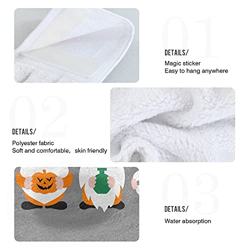 Halloween Gnomes Bats Hanging Kitchen Towels Pumpkin Skull Broom Hand Towel 2PCS Dish Cloth Tie Towel Absorbent Oven Stove Washcloth with Loop for Bathroom Home Decorative