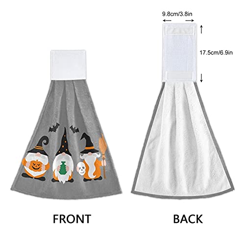 Halloween Gnomes Bats Hanging Kitchen Towels Pumpkin Skull Broom Hand Towel 2PCS Dish Cloth Tie Towel Absorbent Oven Stove Washcloth with Loop for Bathroom Home Decorative