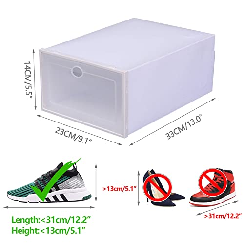 20 PCS Shoe Storage Boxes,Clear Plastic Clamshell Shoebox Stackable Shoe Organizer Foldable Display Box Container Closet Shelf Shoe Organizer,Need to Assemble (Angel White Large Round Holes)