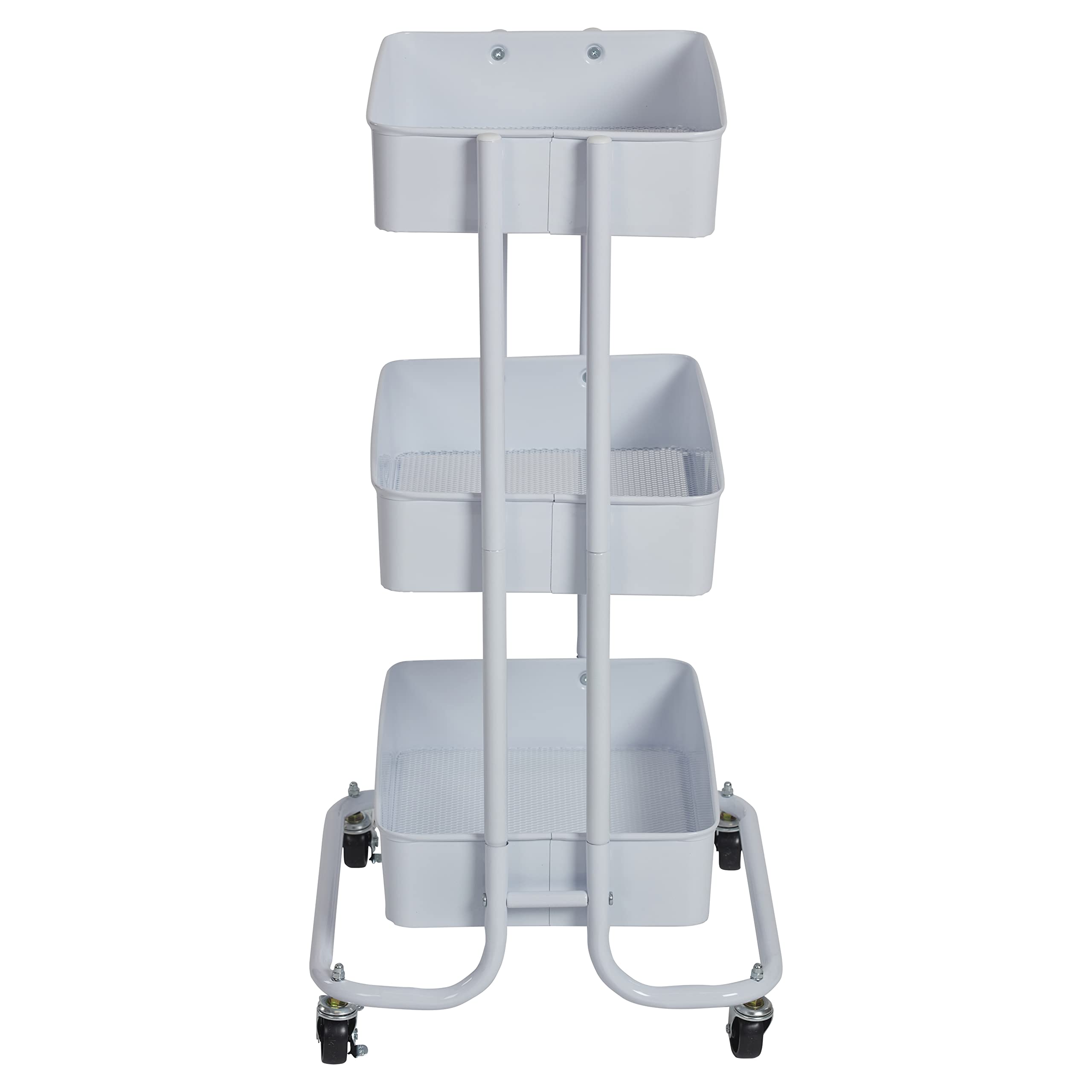ECR4Kids 3-Tier Metal Rolling Utility Cart, Multipurpose Storage, White