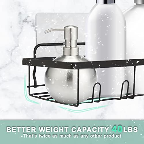Fakoidat Shower Caddy with Soap Dish Holder, Set of 4 Adhesive Shower Shelves, Large Capacity Rustproof Stainless Steel Bathroom Organizer for Inside Shower, No Drilling Needed, Sleek Black Finish