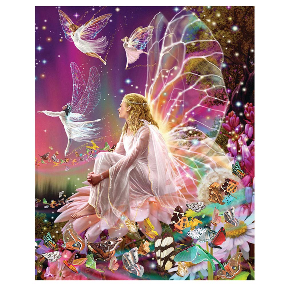 HADEEONG 5D Full Drill Diamond Painting Kit, DIY Round Diamond Rhinestone Painting Kits Painting Cross Stitch Embroidery Pictures Arts Craft for Home Wall Decor (15.7x11.8 Inch, Angel Girl)