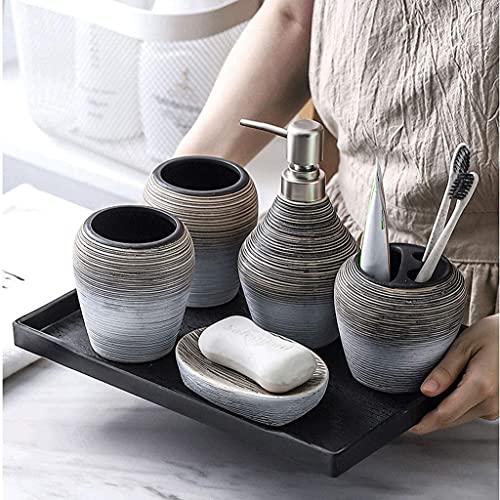 MADPET Soap Dispenser for Bathroom Kitchen, Bathroom Accessories Set Vintage Handmade Ceramic Bathroom 5-Piece Toilet Set Bathroom Supplies Set Wash Set, Toothbrush Cup Holder