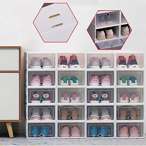 SABUIDDS Shoe Boxes Clear Plastic Stackable 20Pack With Lids,Drawer Shoes Storage Organizers for Women/Men,Detachable,Versatile,Space-Saving Shoe Box
