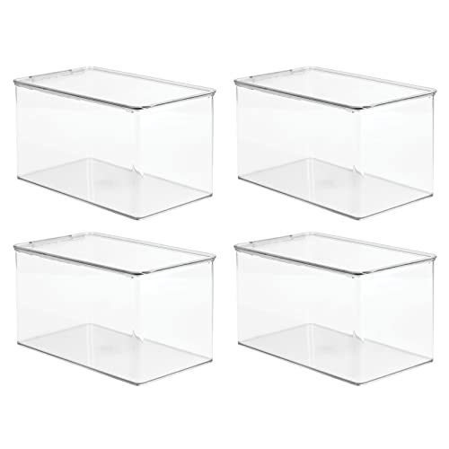 mDesign Stackable Plastic Closet Storage Container Bin Box with Hinge Lid for Organizing Shoes, Booties, Pumps, Sandals, Wedges, Flats, Heels - Lumiere Collection - 4 Pack - Clear
