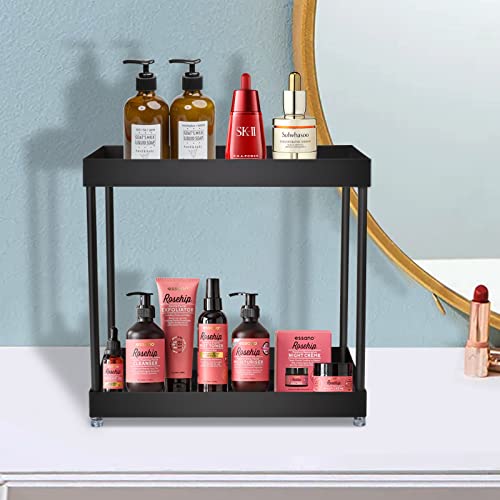 2 Tier Bathroom Countertop Organizer, Counter Standing Rack Cosmetic Vanity Tray Kitchen Spice Rack Countertop Storage Shelf, Black