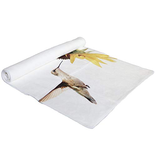 Ruby Throated Hummingbird Hand Towels Birds Approaching Beautiful Sunflower Face Towels Ultra Soft Floral Thin Towels 13.8' x 29.5' for Bathroom Kitchen Decor & Hotel, Gym, Spa