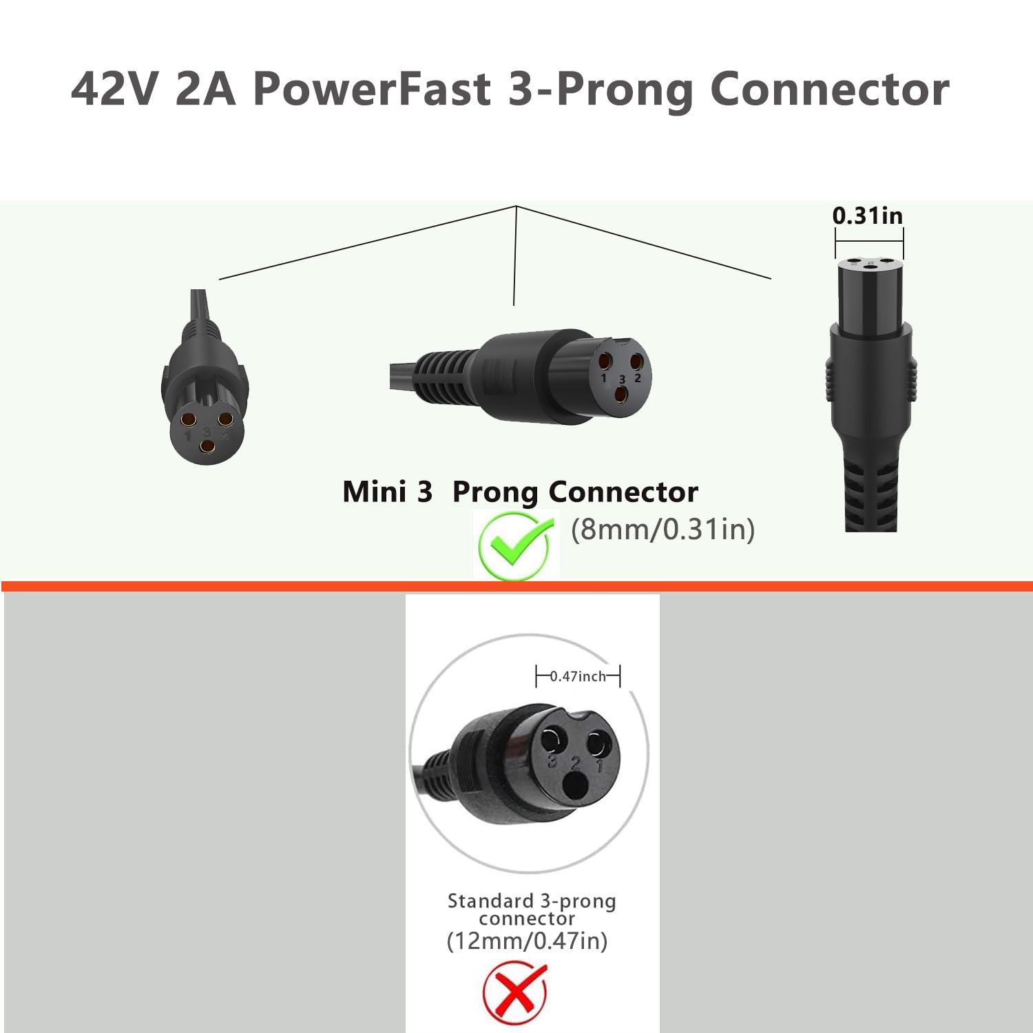 Jucuwe 42V 2A Power Adapter Powerfast 3-Prong Connector for 36V Sports Mod,and Pocket Mod 10S Lithium Battery,Charger Replacement for Electric Scooter